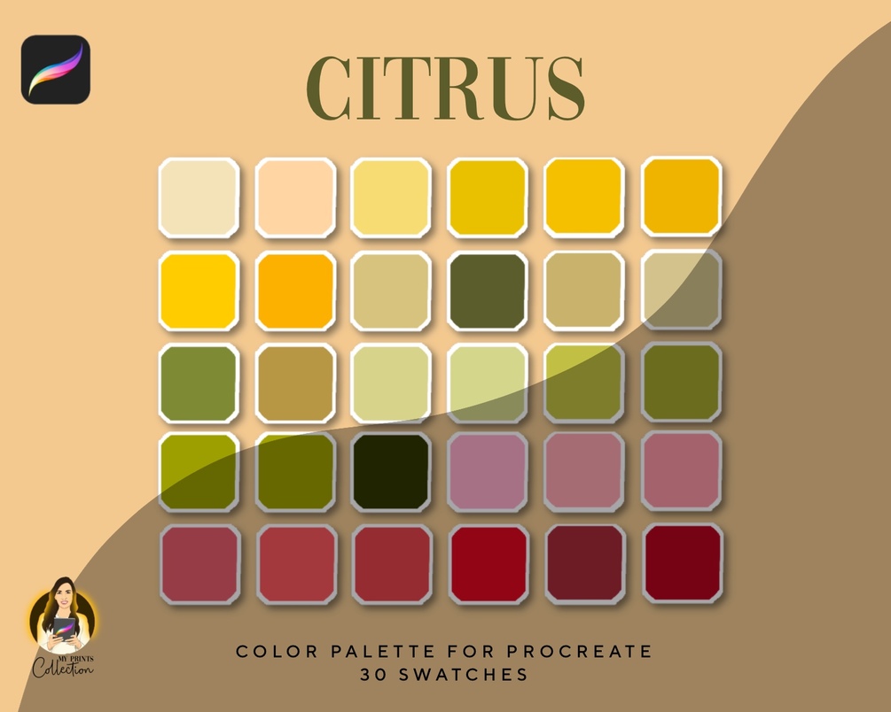 Citrus Procreate Color Palette | 30 Swatch | Nature Tones | Fruit ...