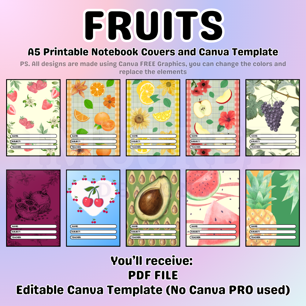 A5 Printable Notebook Cover Design Bundle | 30 Designs | Canva Template ...