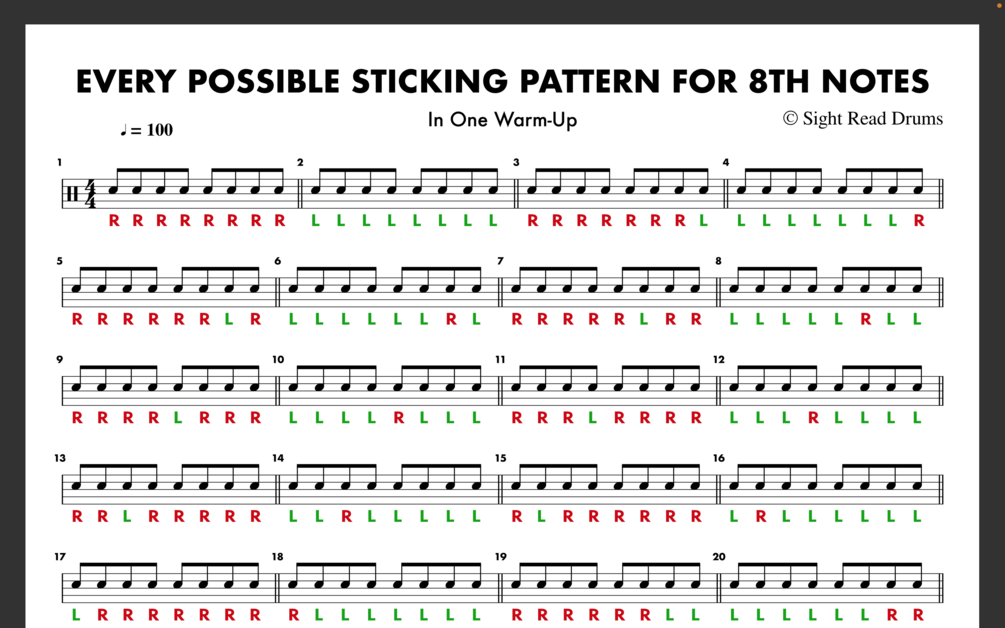 Every Possible Sticking Pattern for 8th Notes in One Warm-Up