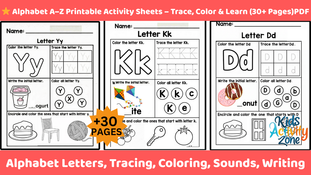 ⭐️ Alphabet A–Z Printable Activity Sheets – Trace, Color & Learn (30 ...
