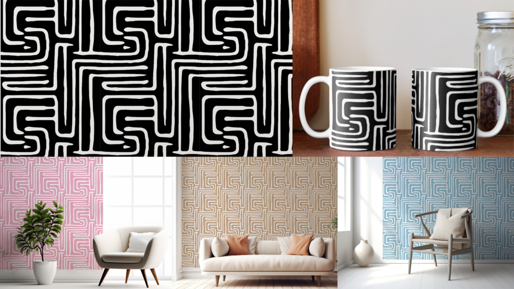 Seamless Pattern Labyrinth Geometric Repeating Tile