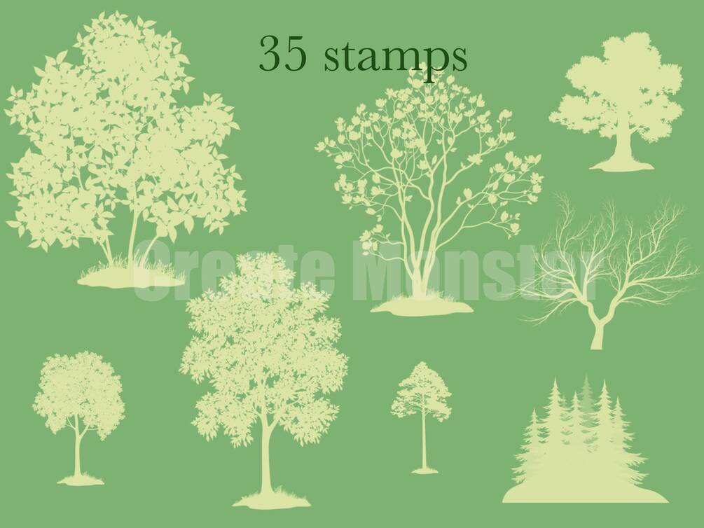 Free Sample - 35 Procreate TreesStamps, Procreate Forest Stamps, Plant ...