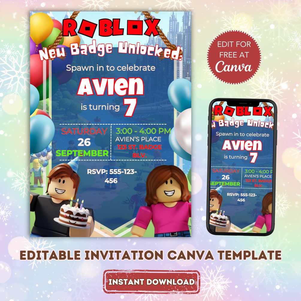 ROBLOX BIRTHDAY INVITATION / EASY TO EDIT/ EDITABLE