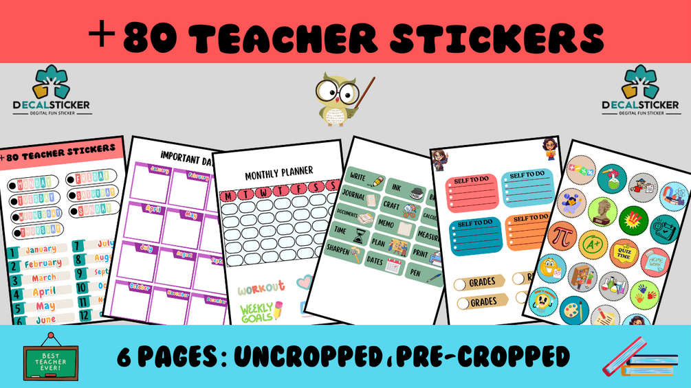 teacher stickers planner, PDF, PNG Digital Stickers, Like GoodNotes ...