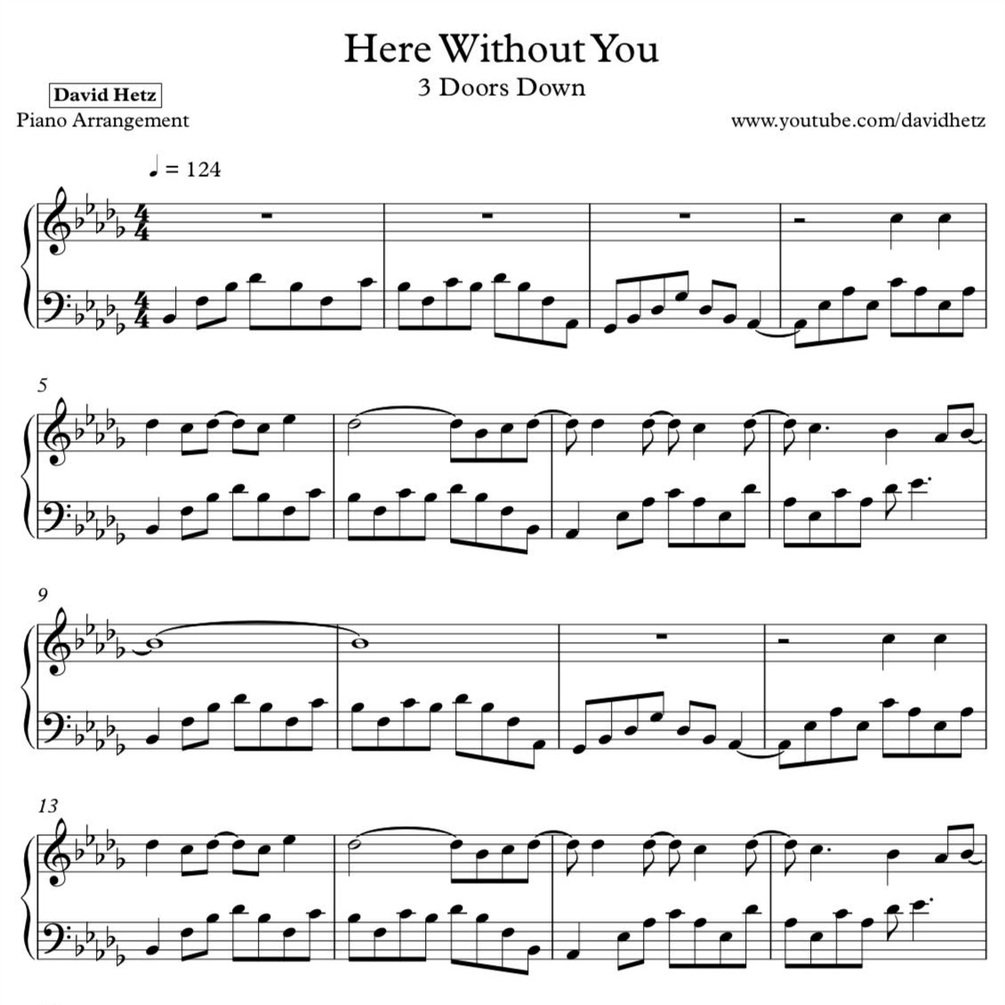 3 Doors Down - Here Without You | David Hetz Piano Sheet Music
