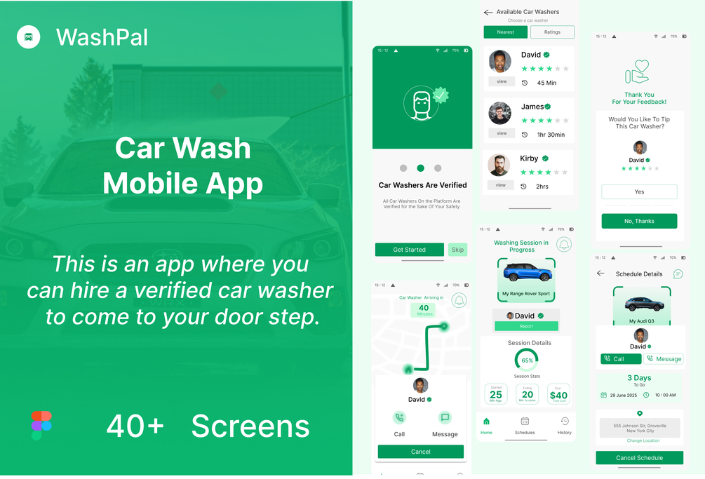 WashPal - Car Wash Mobile App UI Kit