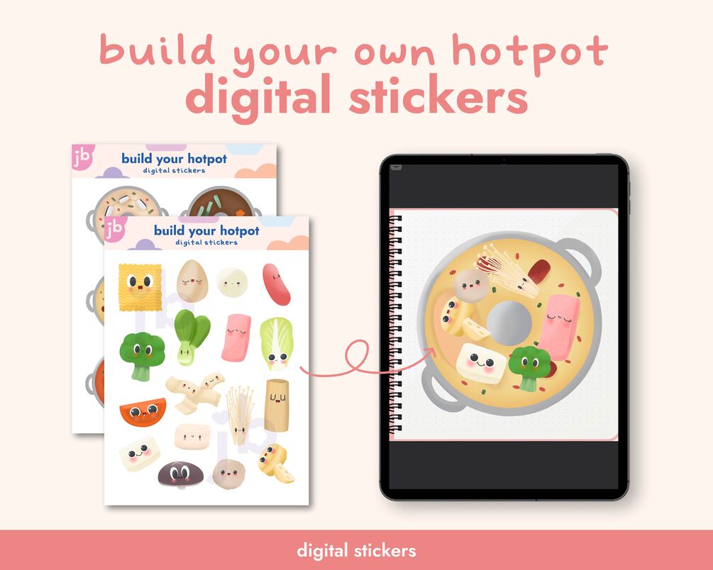 Digital Stickers Hotpot Asian Digital Stickers with Cute Asian Food ...