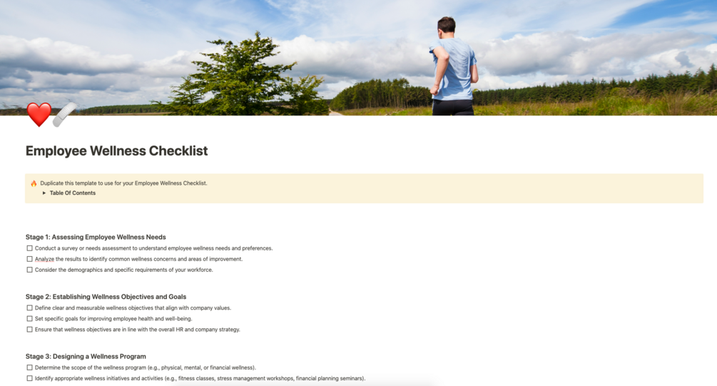 Notion - Employee Wellness Checklist Template