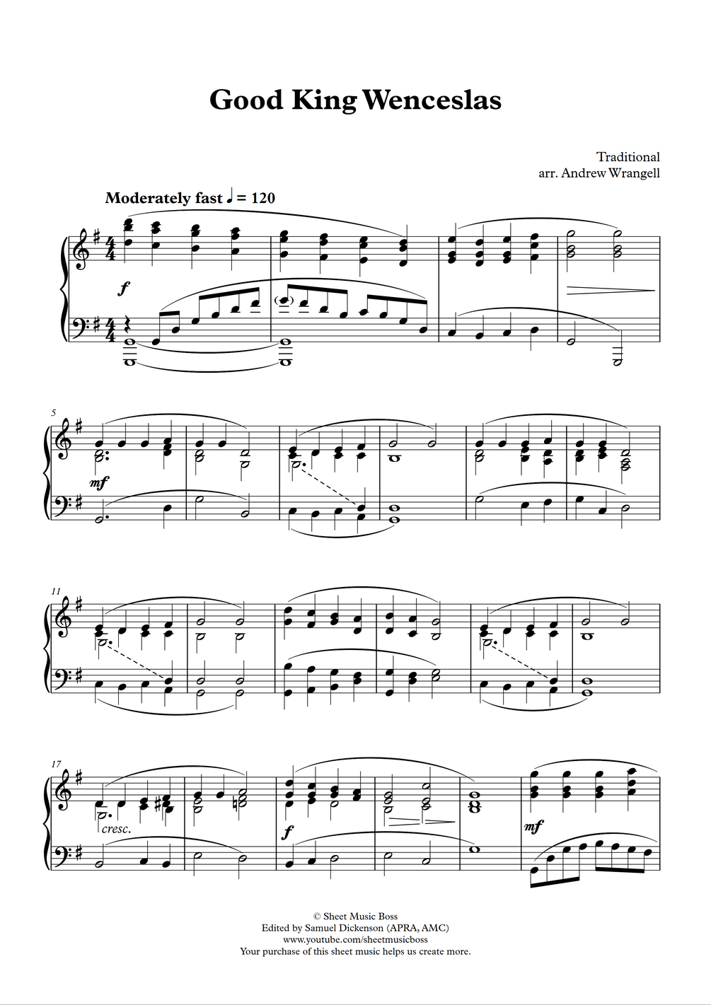 Good King Wenceslas (Piano Sheet Music PDF, MIDI, and MP3)