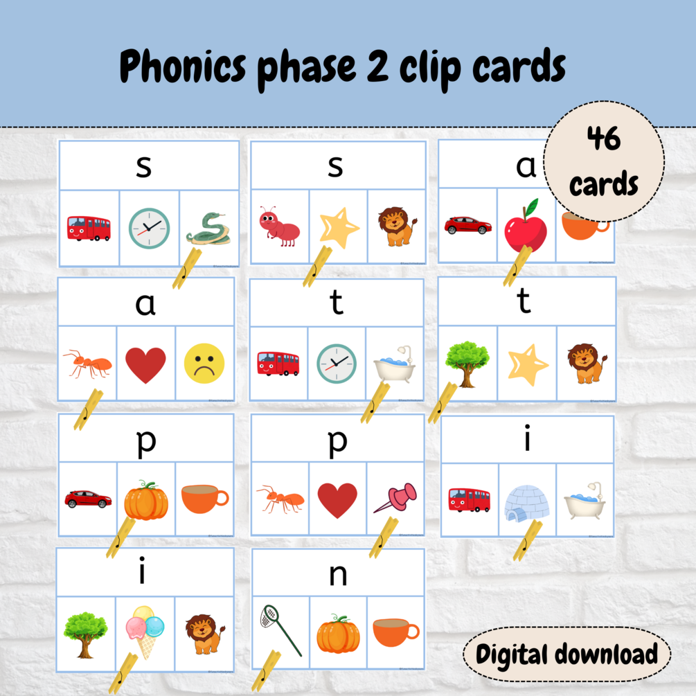 Phonics Phase2 Printable Clip Cards, Phase 2 Phonics, Instant Download ...