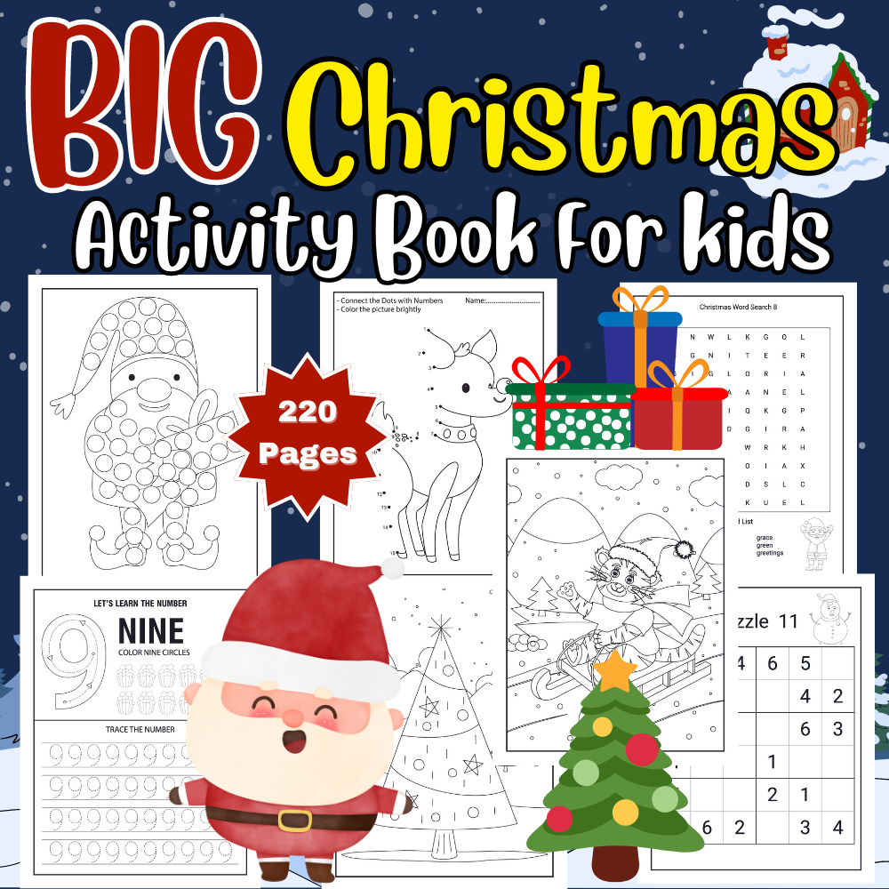 BIG Christmas Activity Book For Kids, Holiday activities worksheets for ...