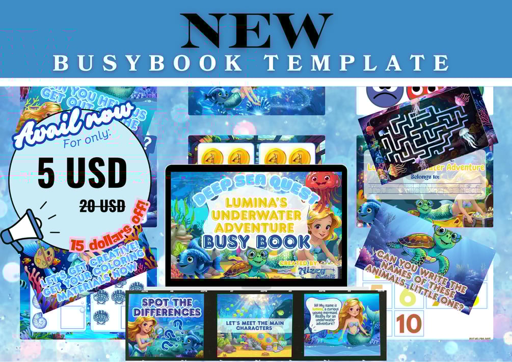 Adventure Busy book for kids ages 3-10, ocean-themed template with more ...