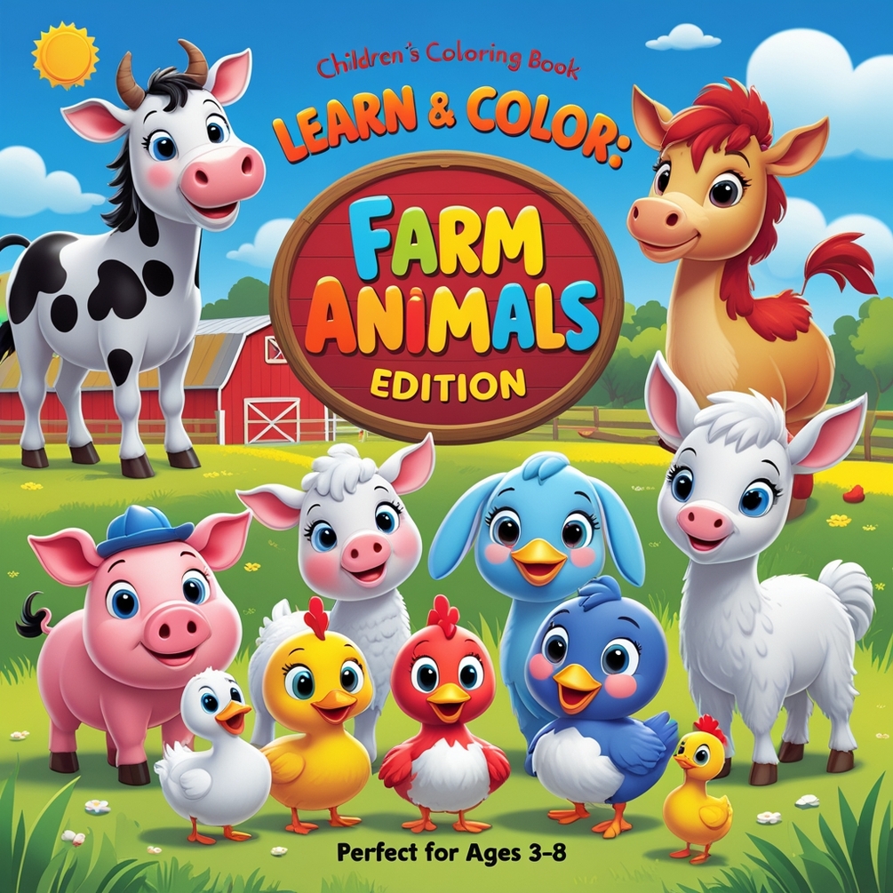 Learn & Color: Farm Animals Edition – 15 Fun & Educational Coloring Pages