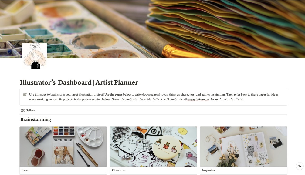 Illustrator's Dashboard Notion Template | Artist Planner | Art Idea ...