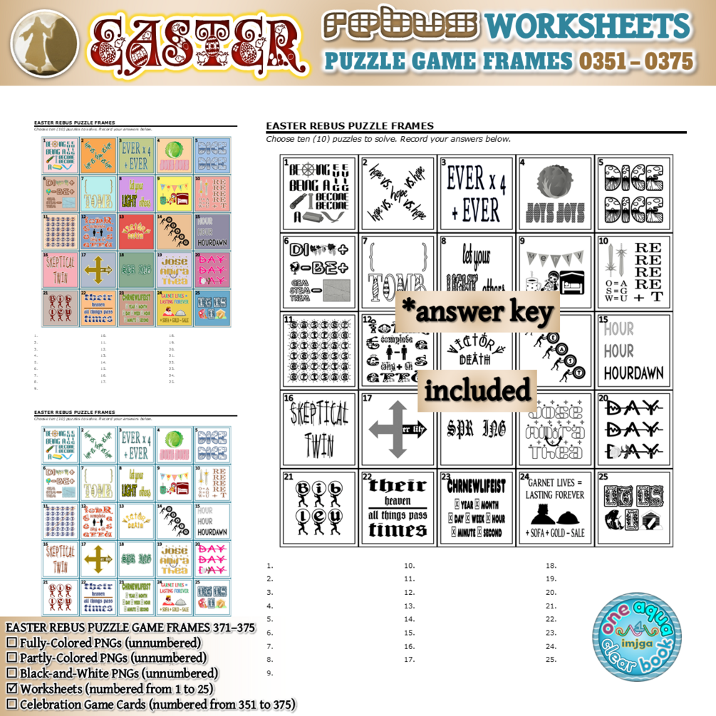 EASTER Rebus Puzzle Game Frames 351–375 Worksheets