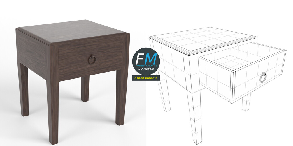 3D MODEL - One drawer bedside table