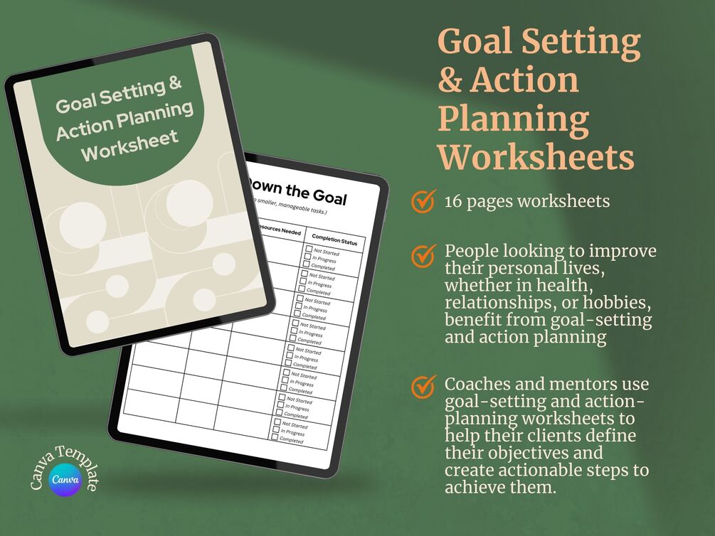 Goal Setting & Action Planner Worksheets Done For You