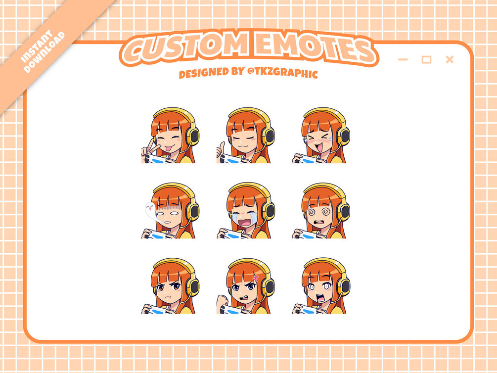 Ginger Hair Gamer Girl - Custom Twitch Emotes