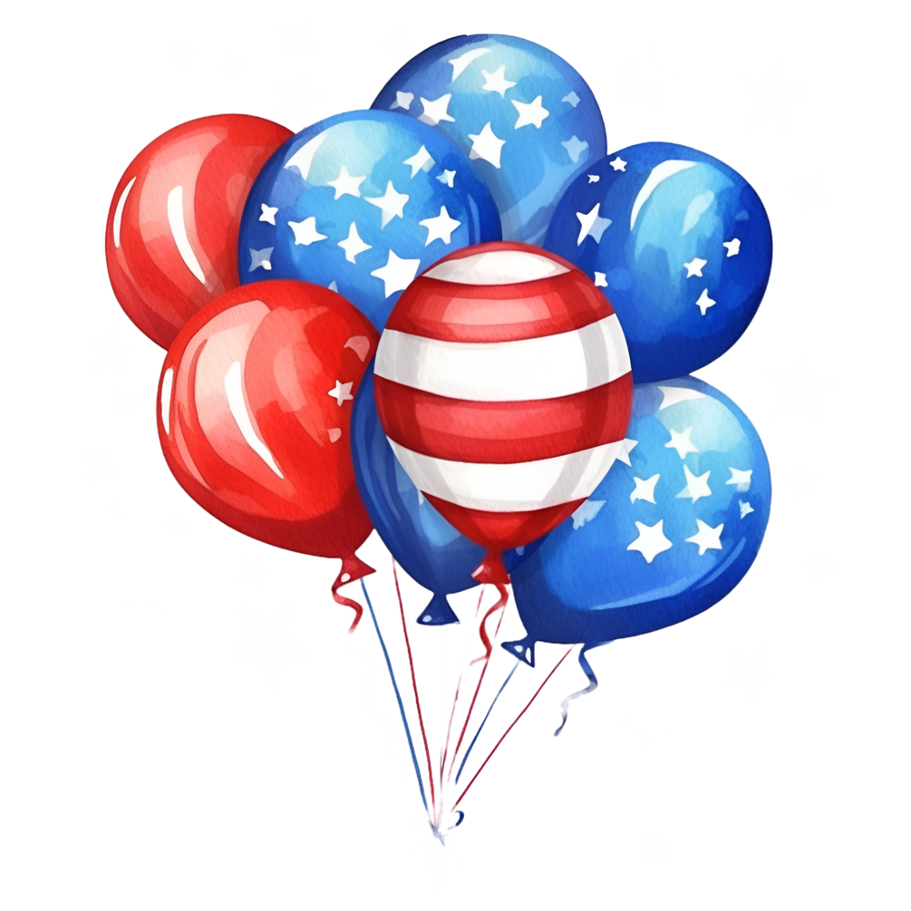 Americana Patriotic Balloons Watercolor Clipart