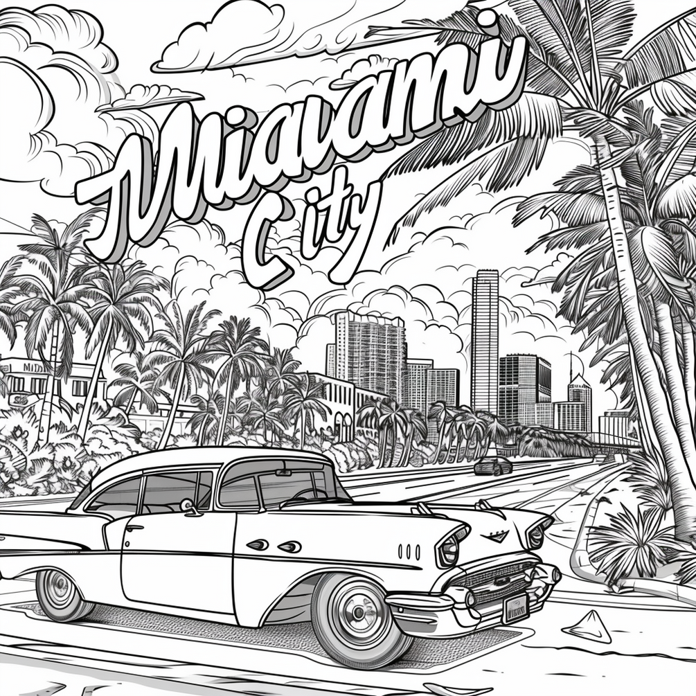 20 Miami Beach Coloring Pages – Printable Tropical City Art (PNG Files)