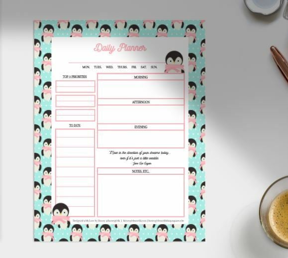 Daily Planner Page Layout - Penguins