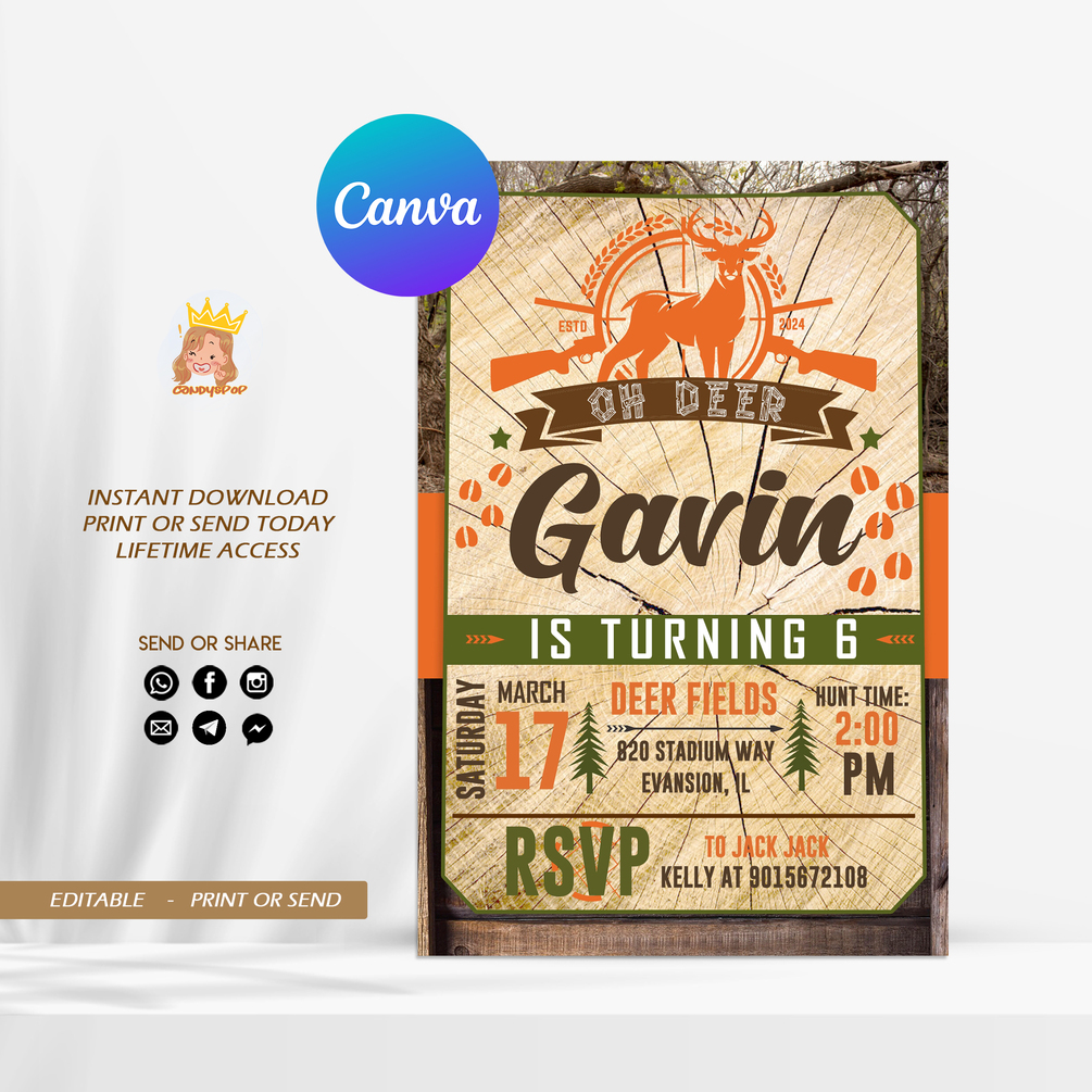 Personalized Hunting Birthday Party Invitation | Editable Instant ...