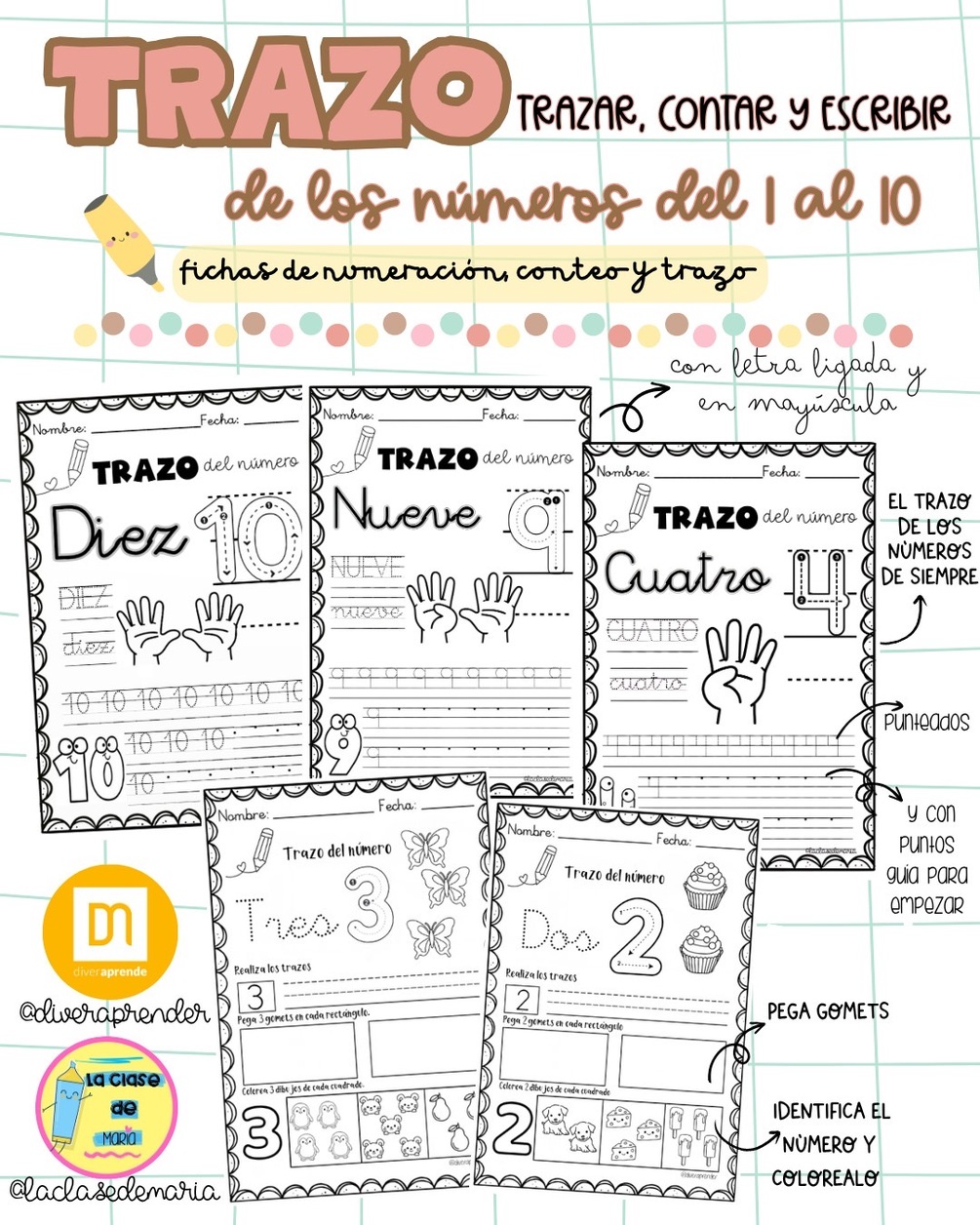 Trazo de los números del 1 al 10