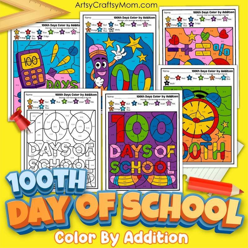100 DAYS OF SCHOOL COLOR BY ADDITION PAGES