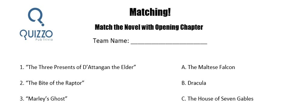 Matching Round: Match the Novel with Opening Chapter