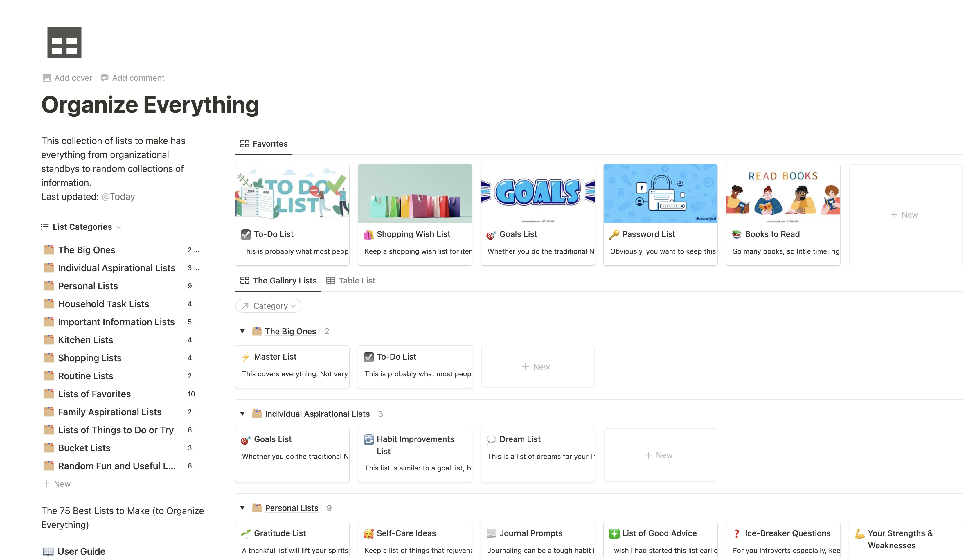 Organize Everything - The 75 Best Lists for Notion