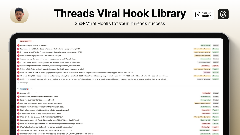 Threads Viral Hook Library (350+ Viral Hooks)