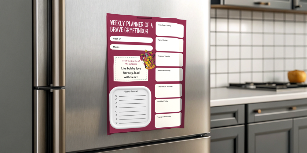 Gryffindor Fridge Planner for Hogwarts and Harry Potter Fans