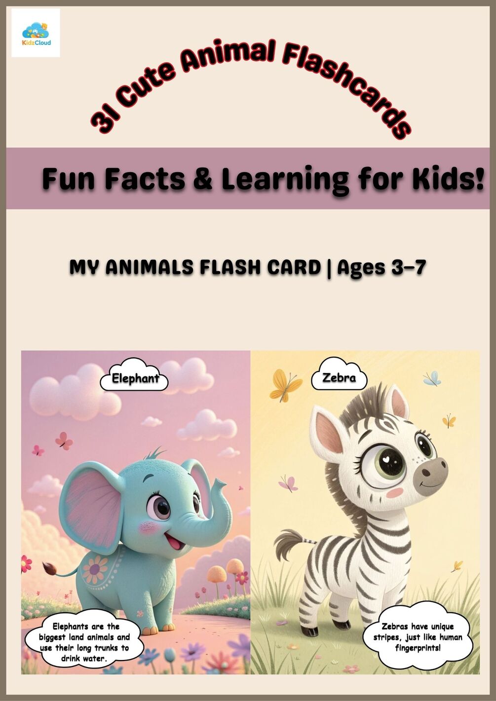 Cute Kawaii Animal Flashcards for Kids | 31 Printable Learning Cards ...