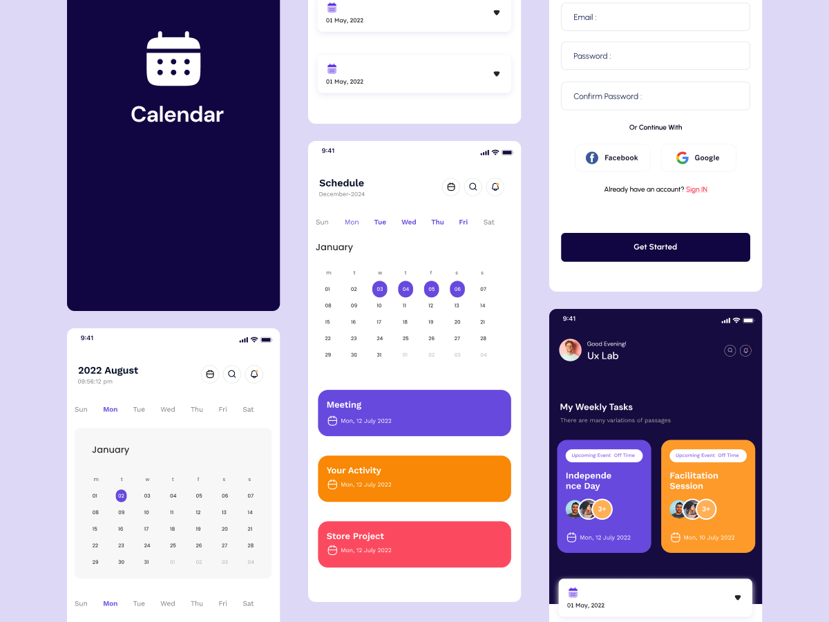Calendar App UX UI Design kit