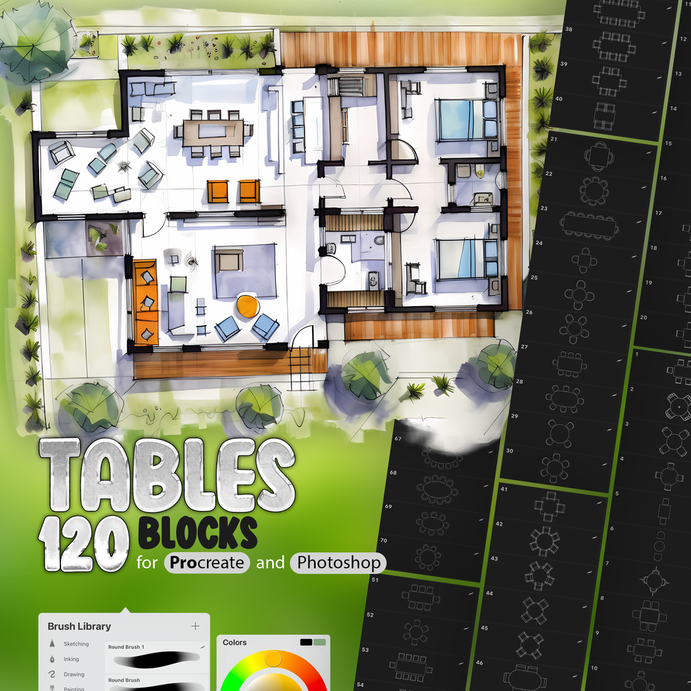 120 Tables Blocks Stamp Brushes Collection for Procreate and Photoshop