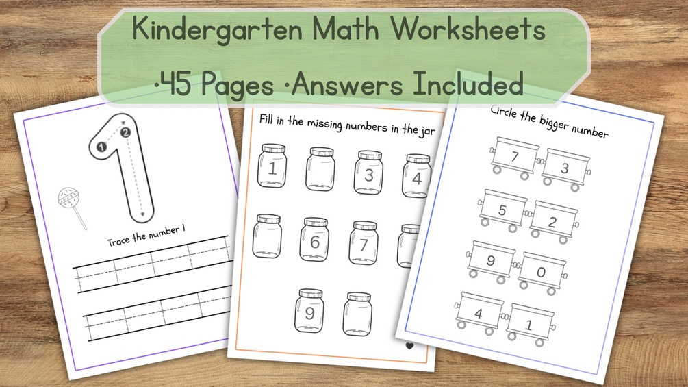 Kindergarten Math Worksheets: 45-Page Beginner Pack