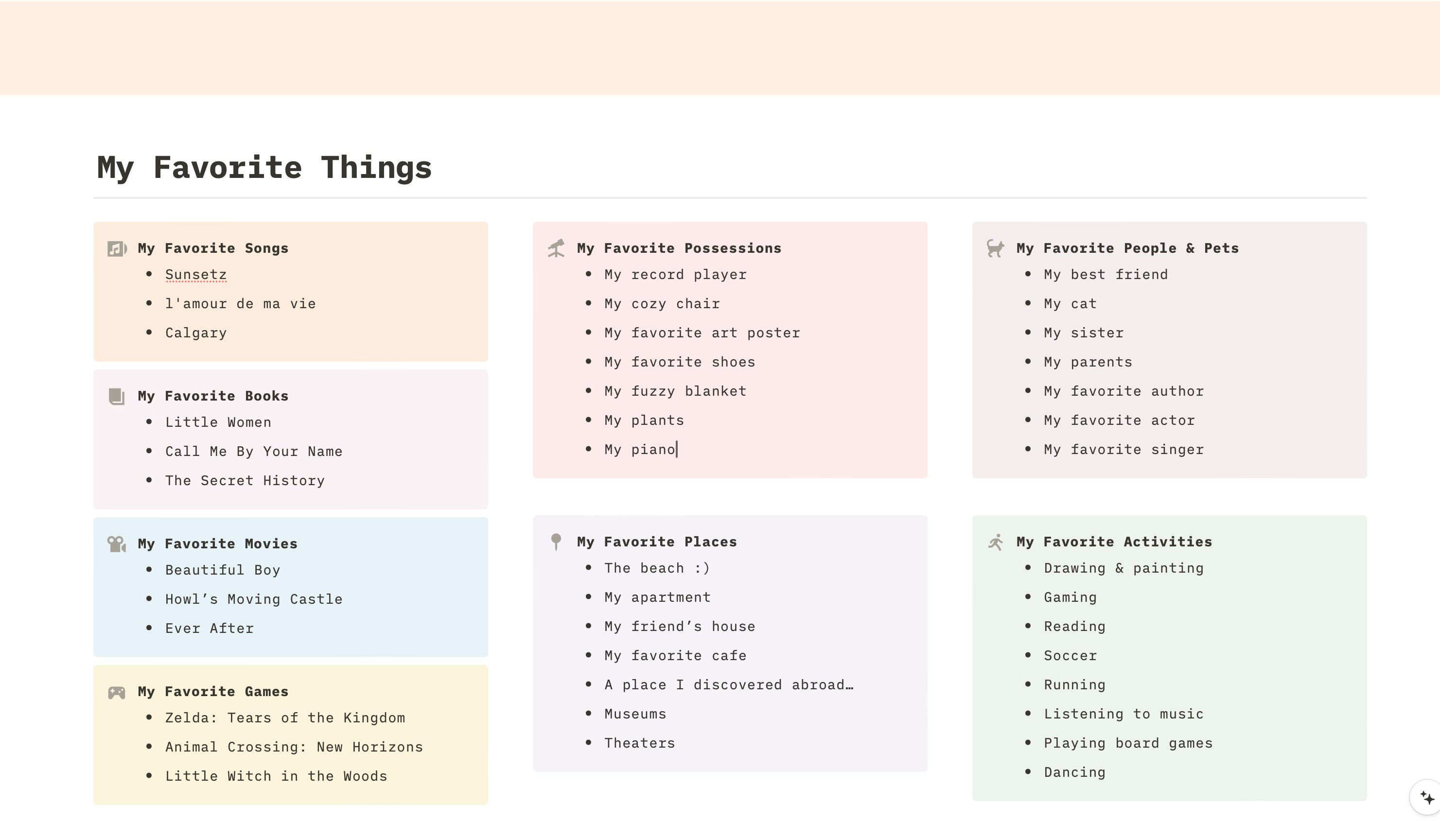 My Favorite Things Planner | Notion Template