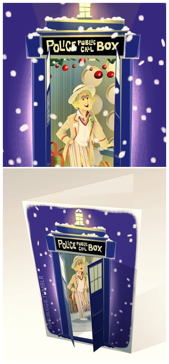 Christmas Card! 5th Doctor behind TARDIS doors!