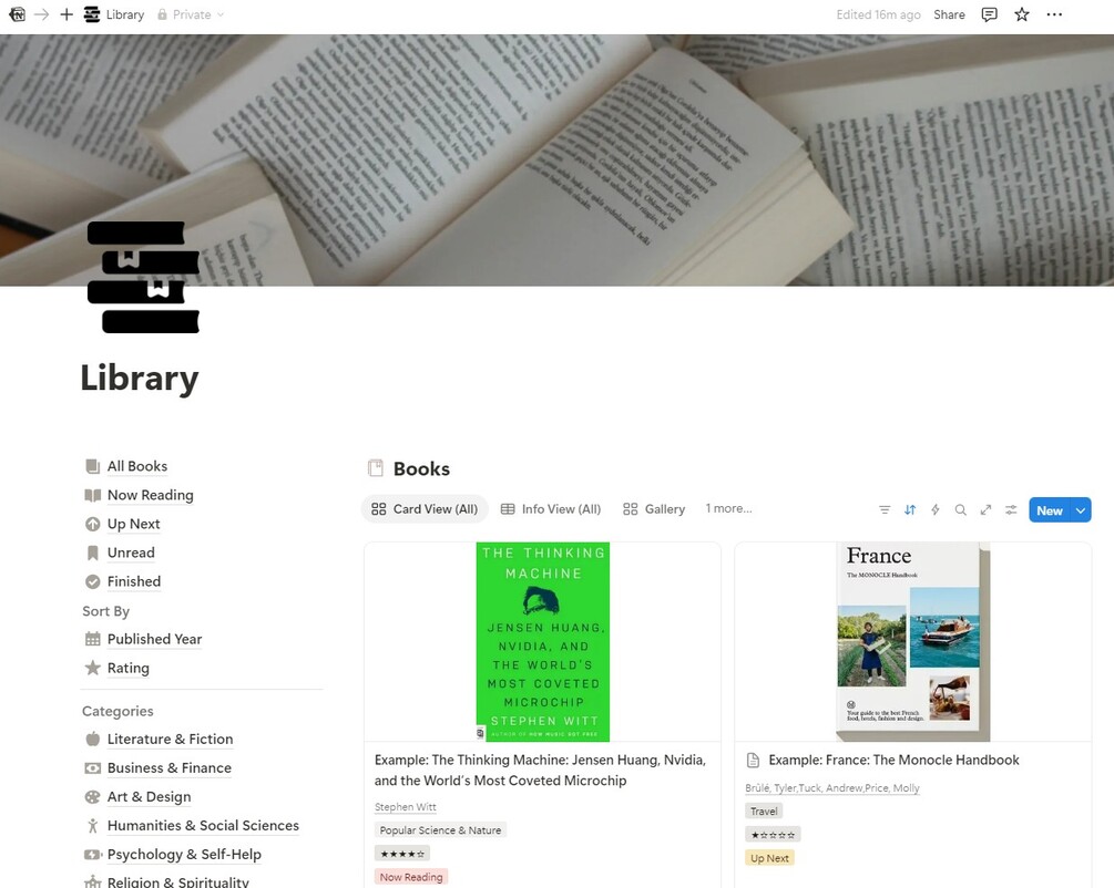 Notion - Personal Library (Reading List & Notes)