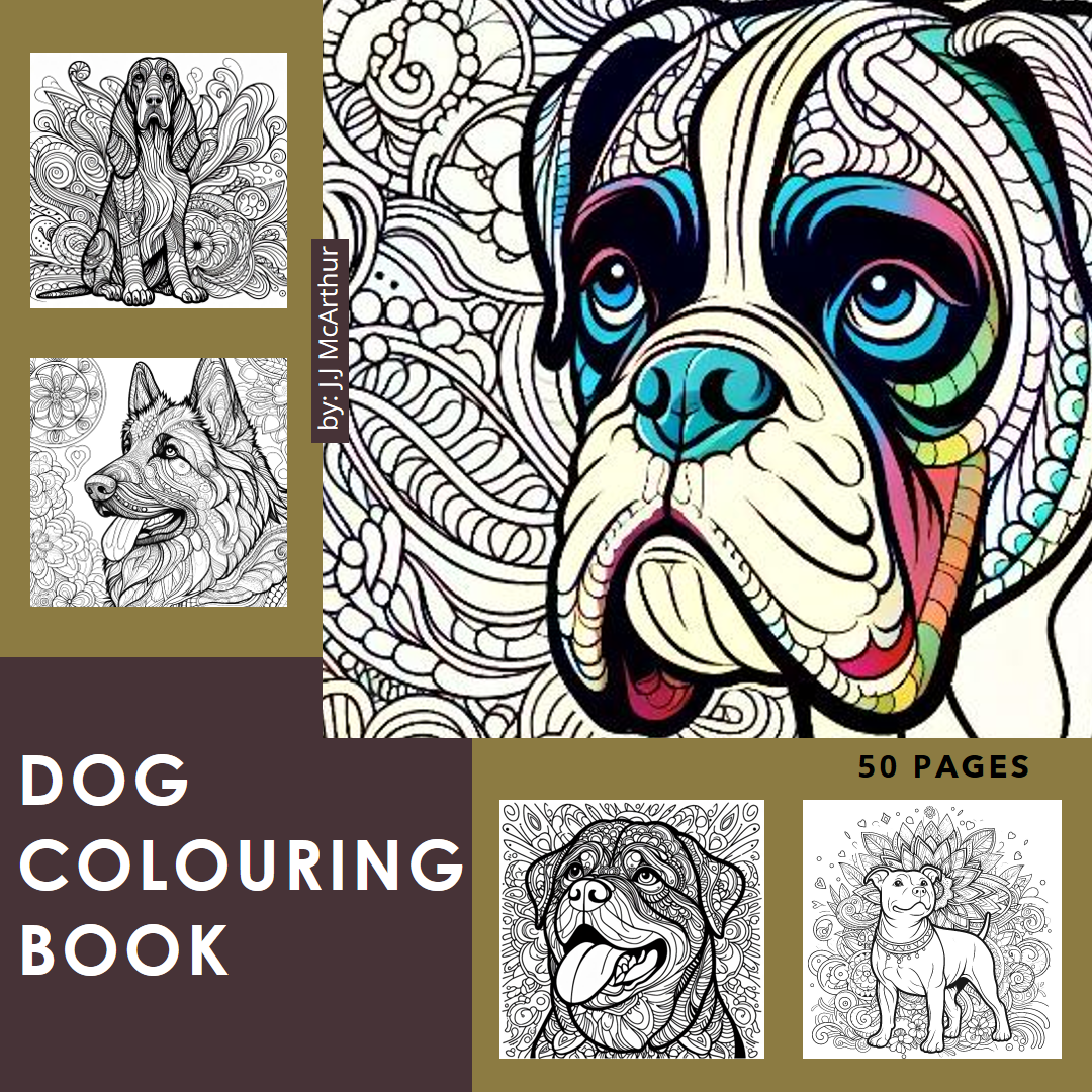 50 Dog Coloring Pages - Multi Dog Breeds, Coloring Book, Fun Adult or ...