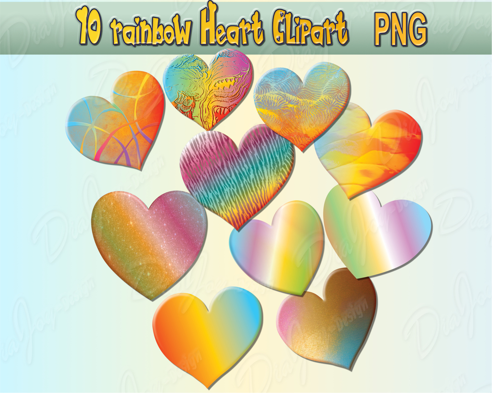 10 unique rainbow Heart Clipart