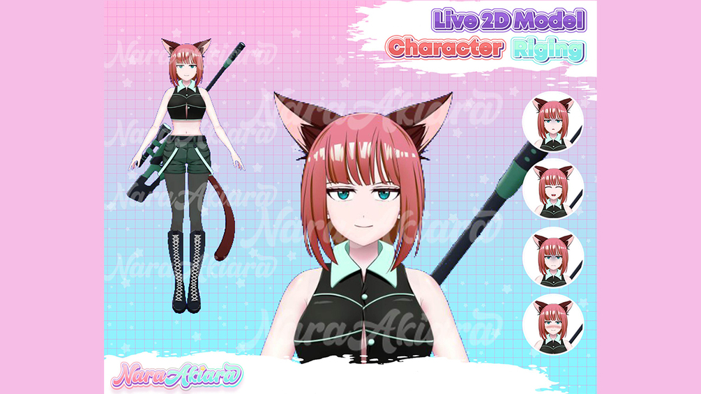Vtuber Model and Rigging Anime Girl Army Cat Premade, Live2d ready to ...