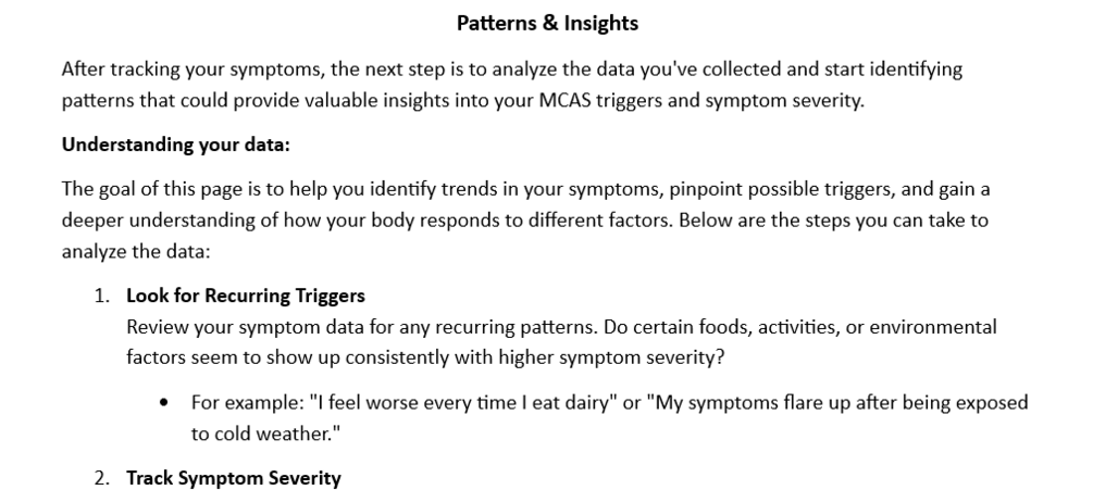 MCAS Symptom Tracker & Insights Spreadsheet | Manage Your Health ...