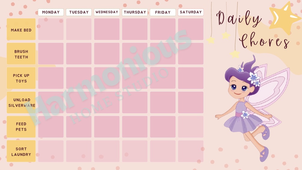 Kids Daily Chore Chart Age 5-6 Purple Fairy
