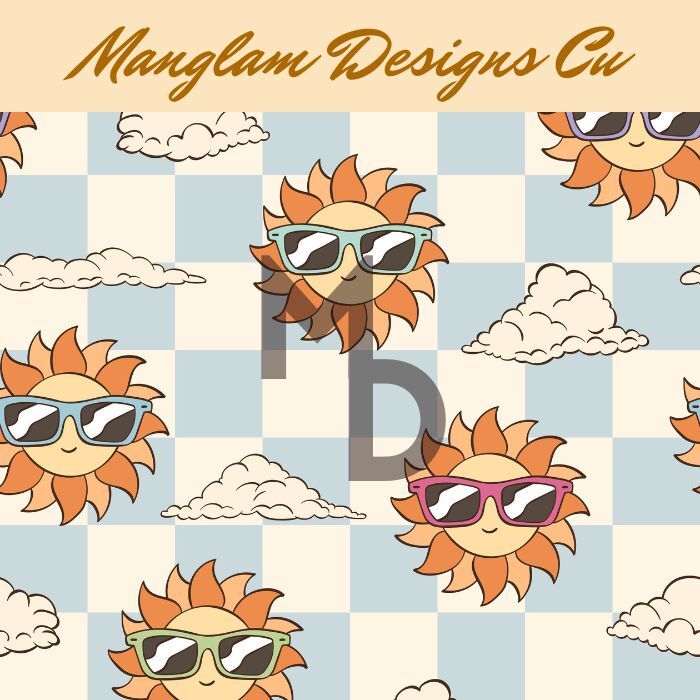 Retro summer sun checkered seamless repeat pattern, vintage sweet ...