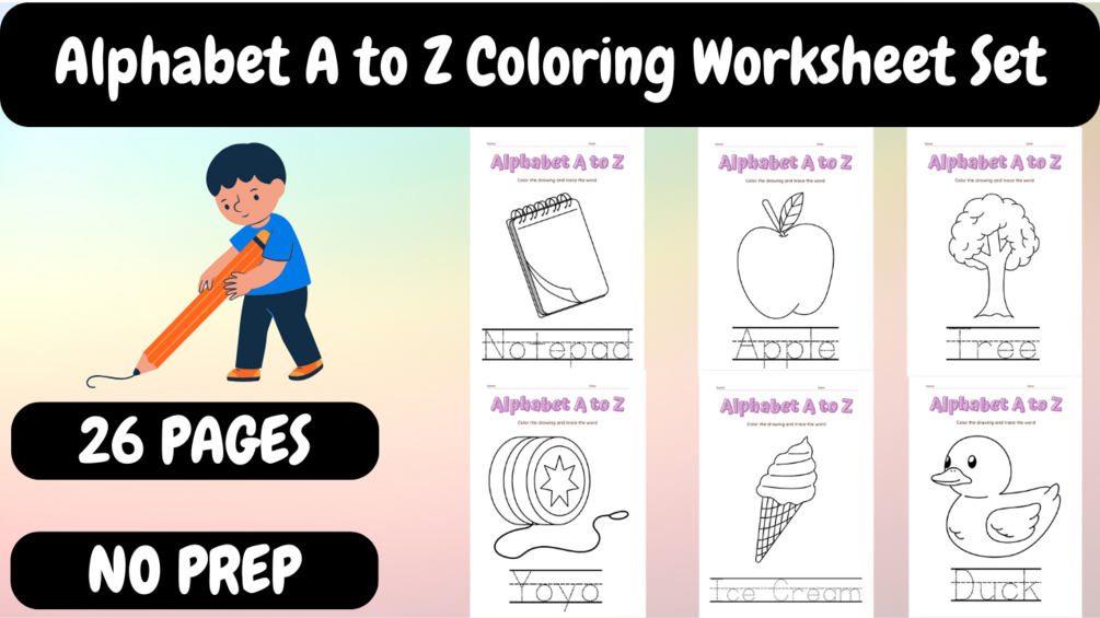 Alphabet A to Z Coloring Worksheet Set