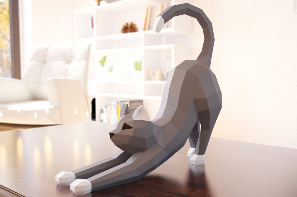 Cat Papercraft PDF template DXF cameo