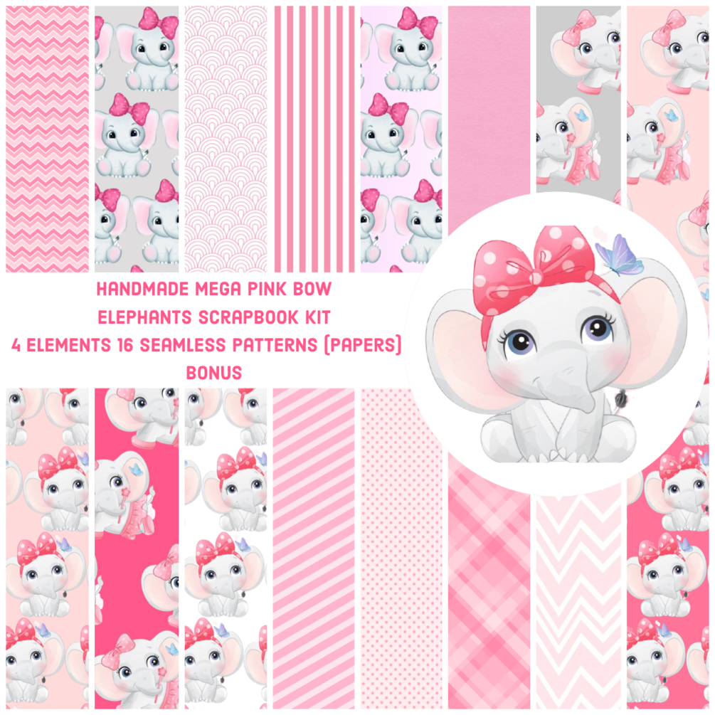 Mega Pink Bow Elephant Scrapbook Kit 2