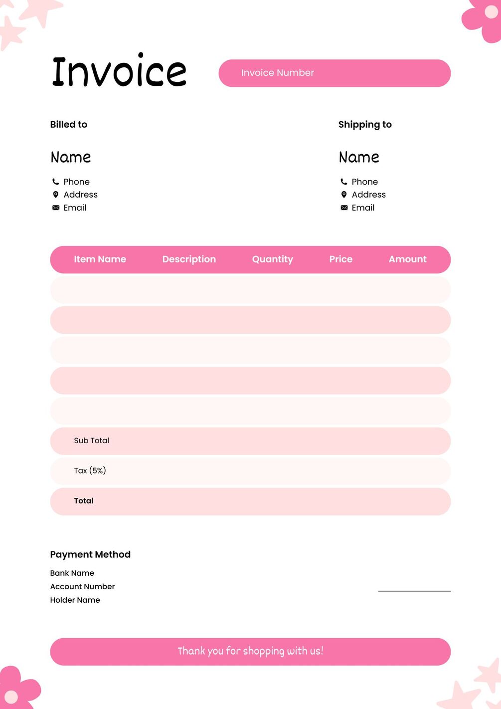 Cute Pink Patterned Invoice