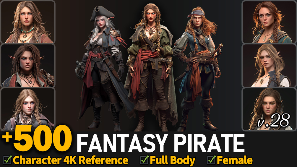 500 Fantasy Female Pirate (Full Body) - Character Reference Image Pack ...